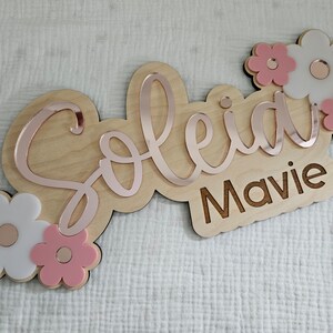 Rose Gold Name Sign Floral Nursery Name Sign Wood and Acrylic Child's ...