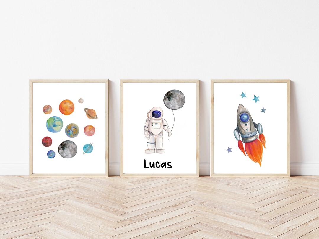 Personalized Watercolour Space Prints/ Set of 3 Astronaut, Planet and ...