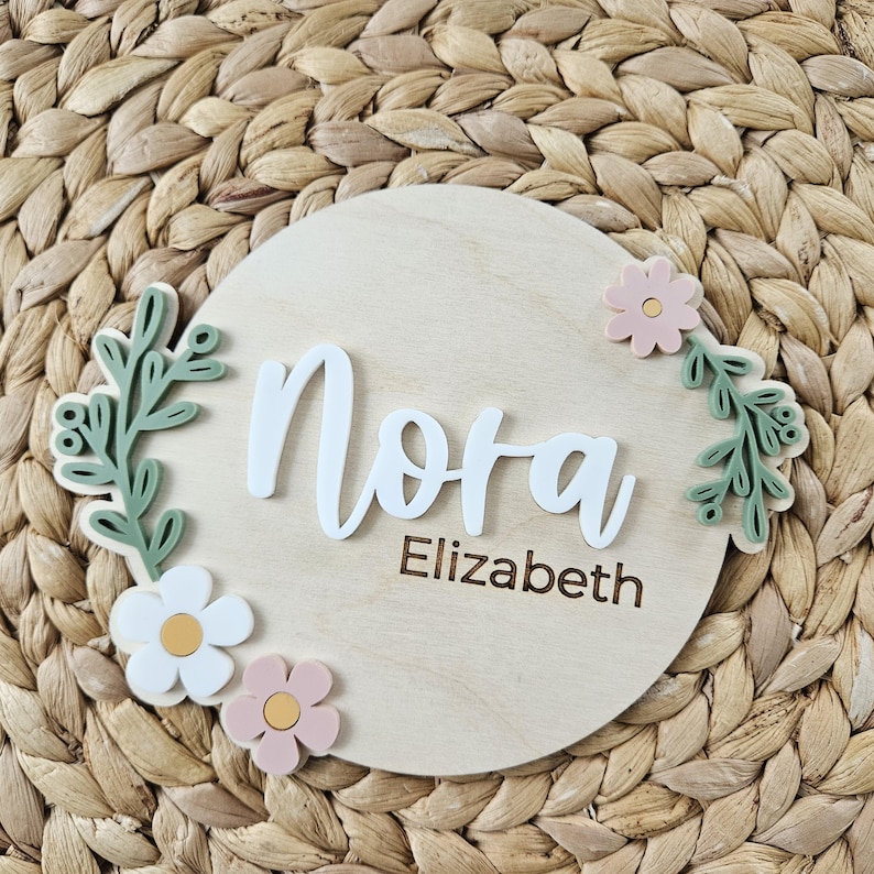 Newborn Baby Name Sign | Wildflower Birth Announcement Name Plaque ...