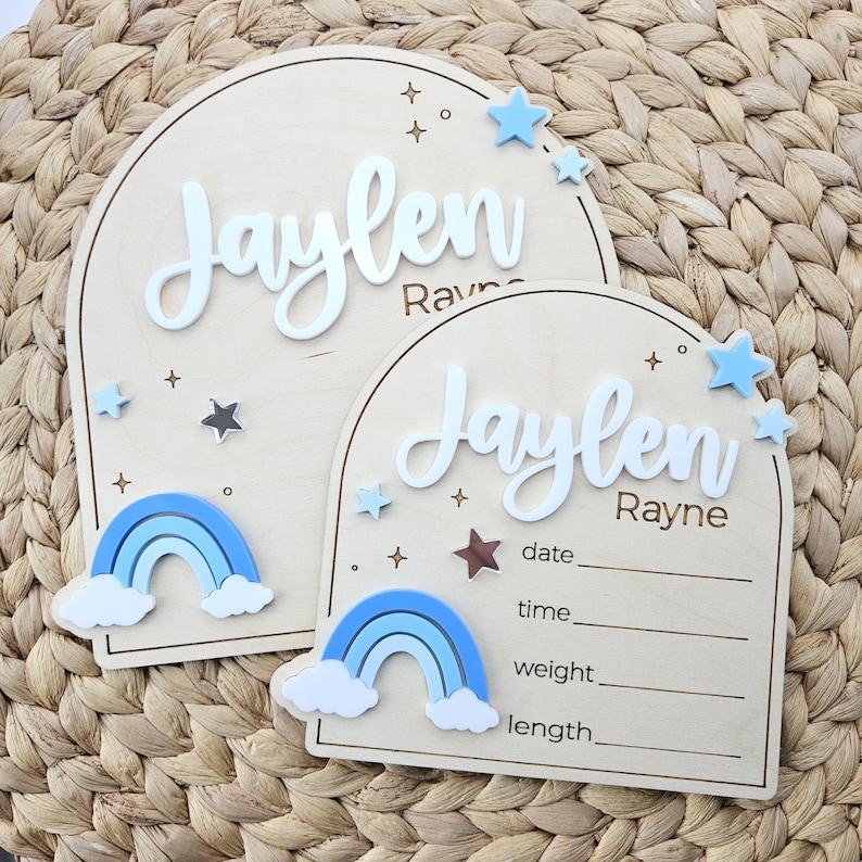 Rainbow Baby Name Sign | Rainbow & Stars Newborn Birth Announcement ...