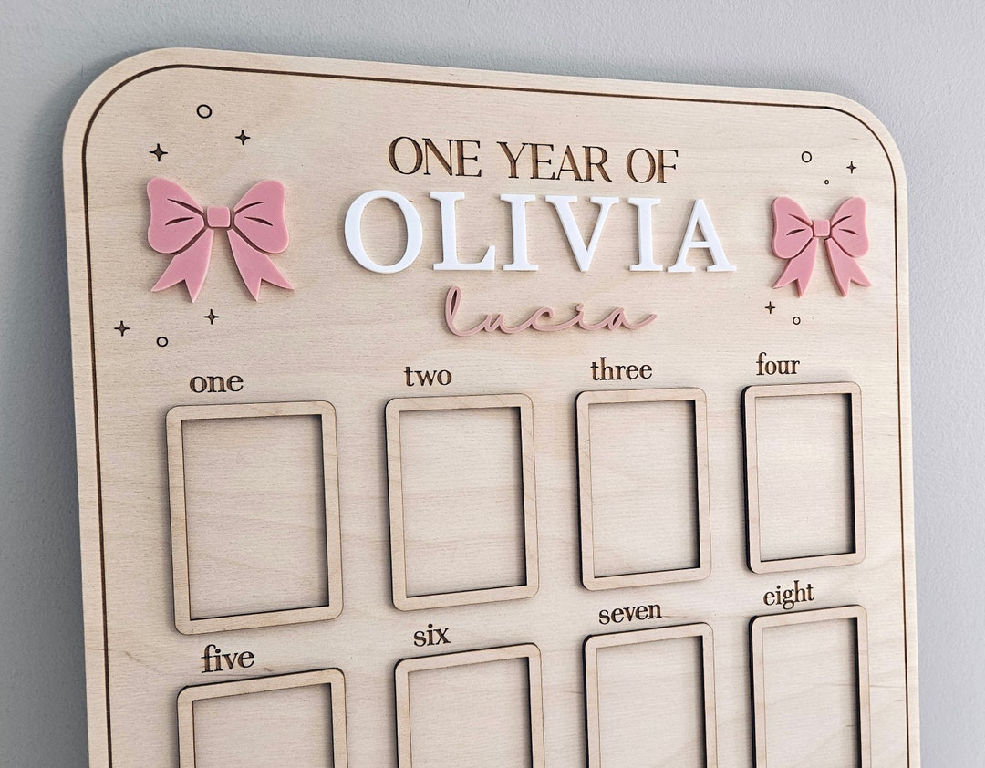Bow Themed First Birthday Photo Board One Year of Photo Frame First ...