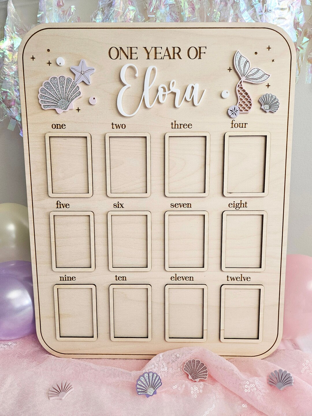 Mermaid First Birthday Photo Board One Year of Photo Frame 1st Birthday ...