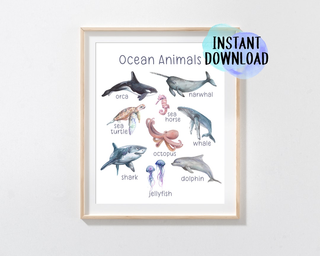 Ocean Animals Printable Watercolour Ocean Animals Print - Etsy
