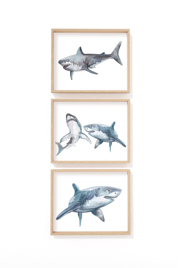 Digital Download Watercolour Shark Print Set | Etsy