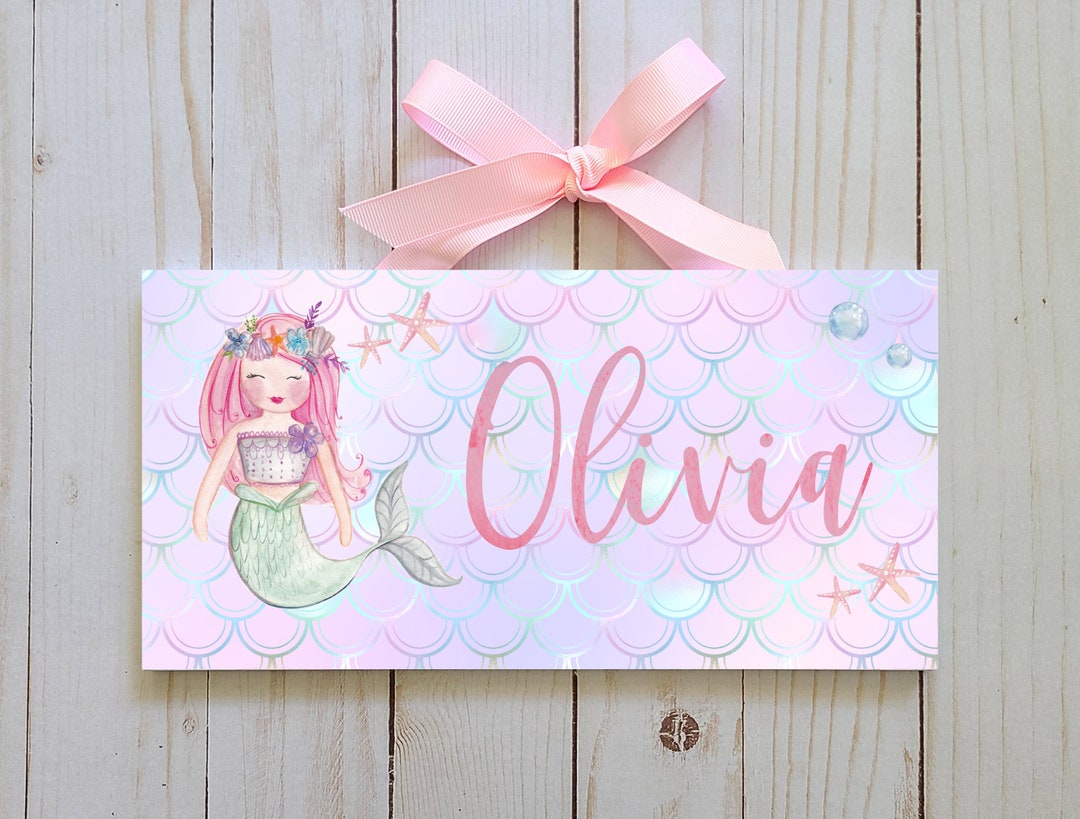 Mermaid Name Sign | Children's Pink Mermaid Bedroom Door Sign - Etsy