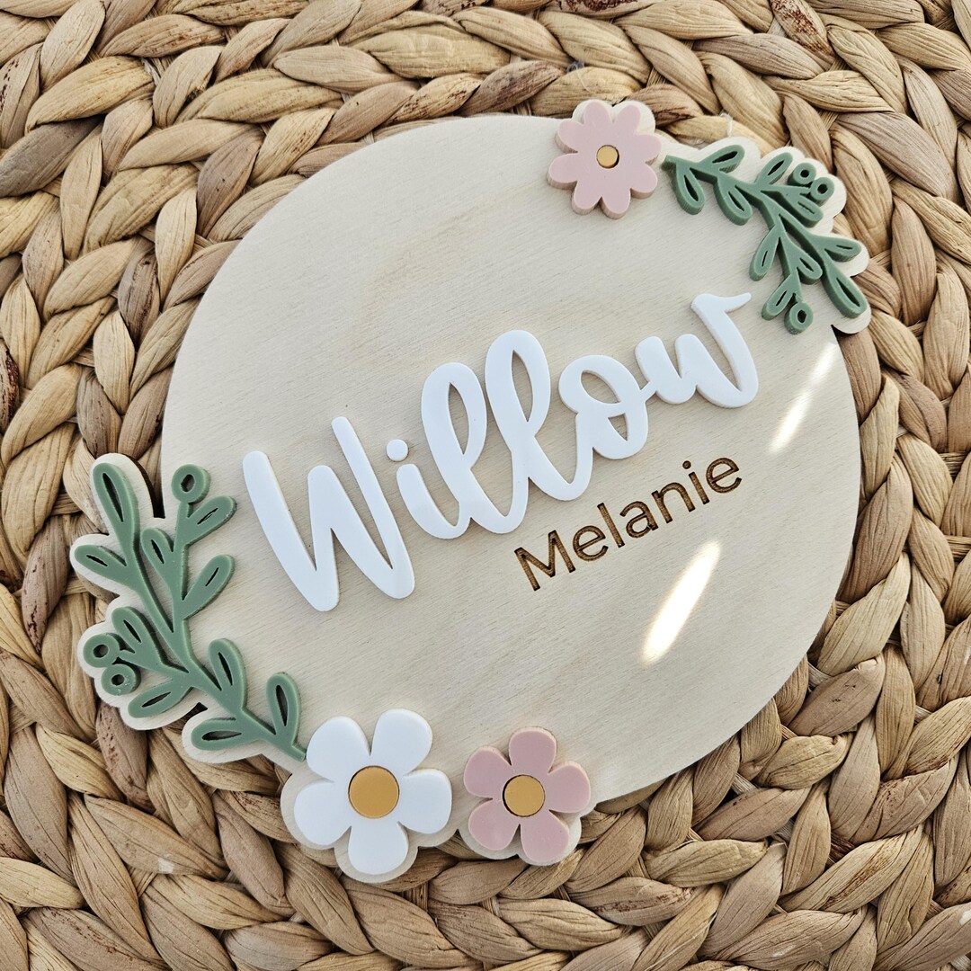 Newborn Baby Name Sign | Wildflower Birth Announcement Name Plaque ...