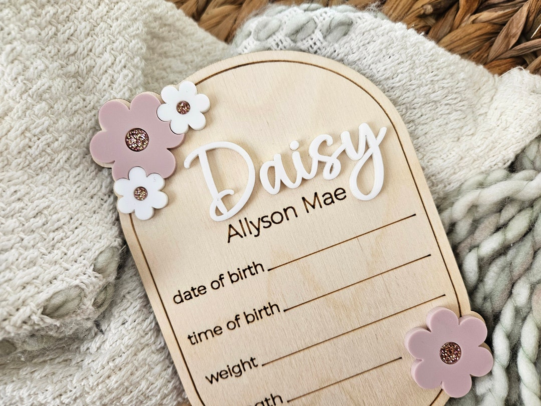 Newborn Baby Name Sign | Floral Birth Announcement Name Plaque | Baby ...