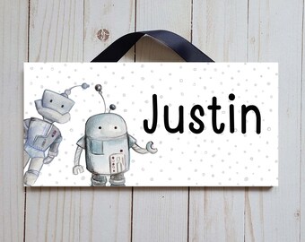 Name Sign, Robot Kids Room Sign, Boys Room Decor, Personalized Wood ...