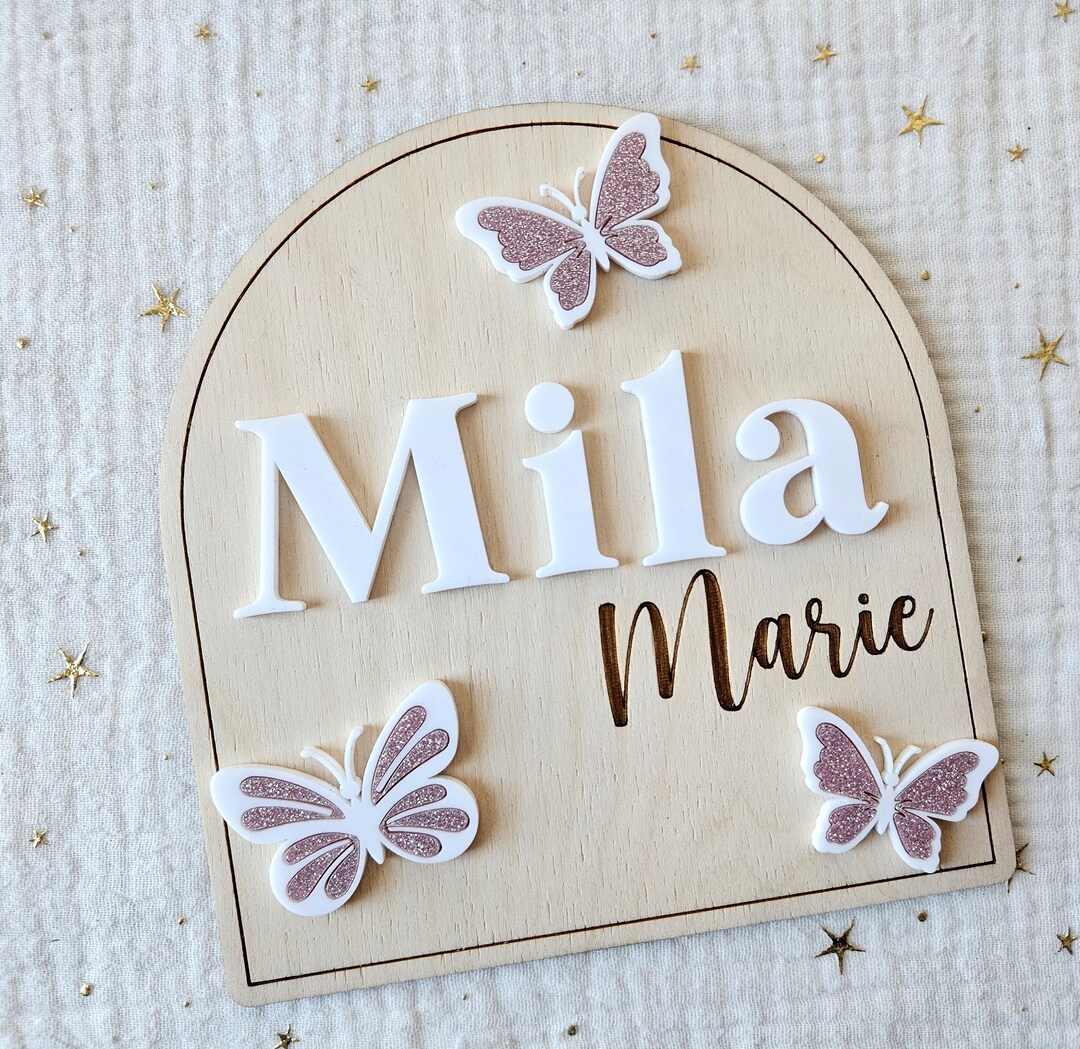Arch Newborn Baby Name Sign | Butterfly Birth Announcement Name Plaque ...