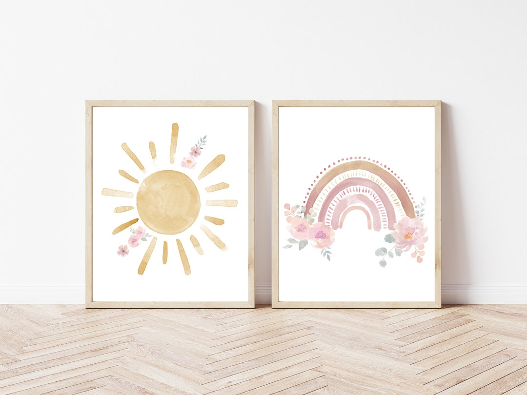 Boho Sunshine and Rainbow Nursery Print Set | Watercolour Prints for ...
