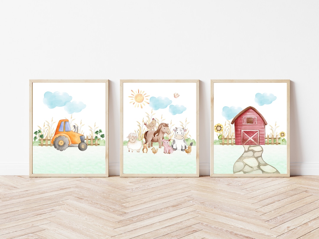 Watercolour Farm Print Set | Barn and Tractor Prints | Neutral Nursery ...
