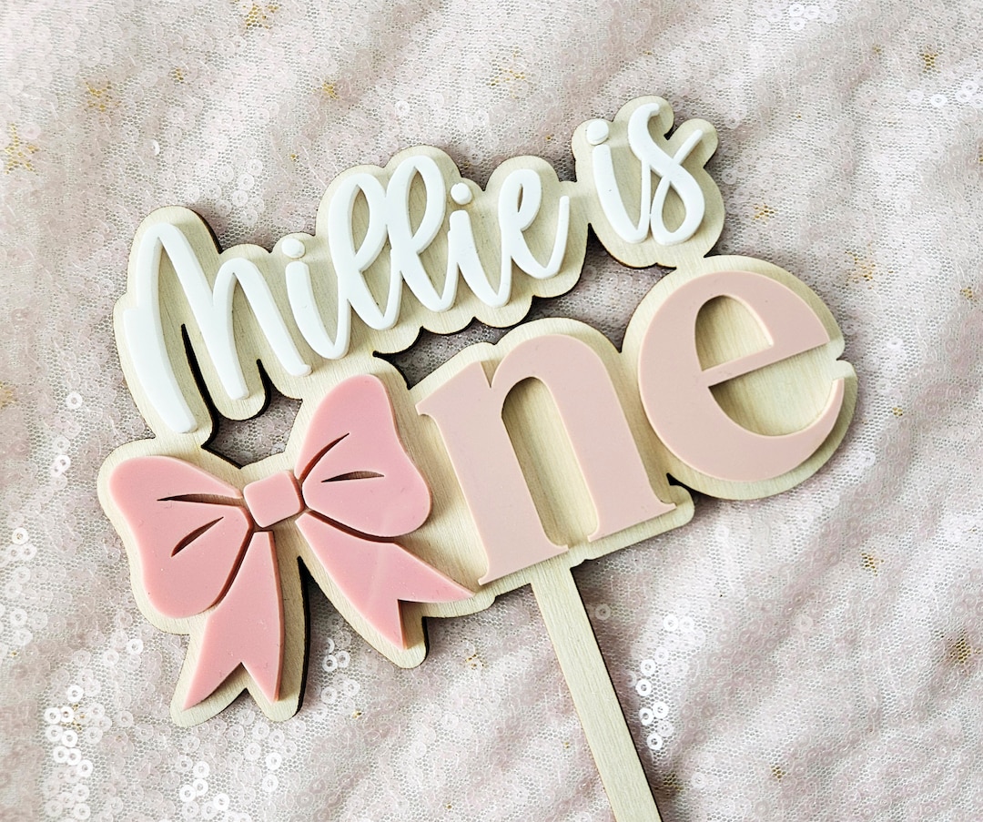 Personalized First Birthday Cake Topper Bow Themed First Birthday Cake ...