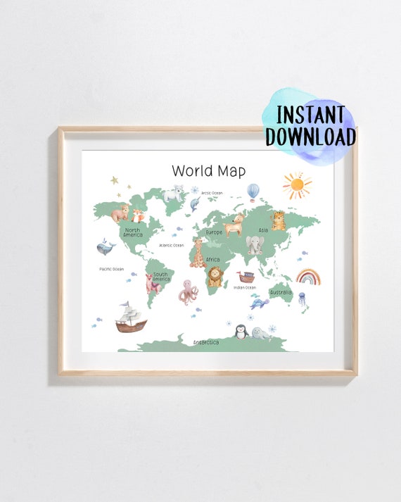 Animal World Map Print Printable Map of the World - Etsy