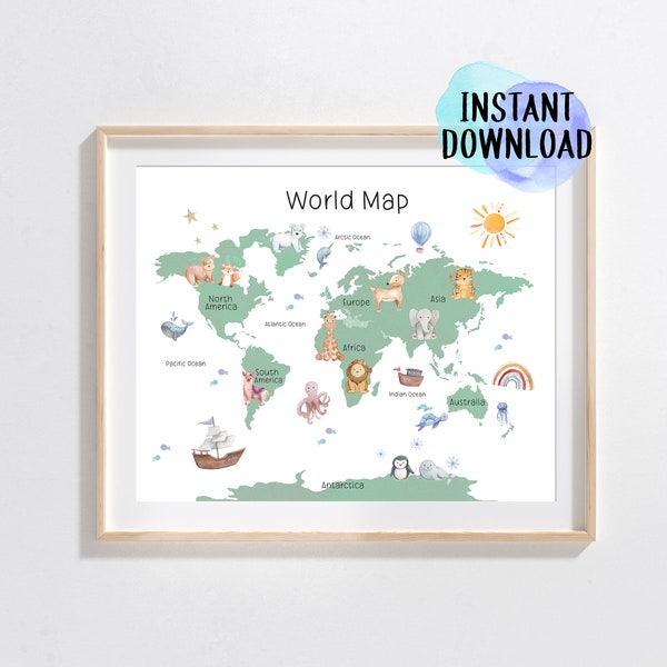 Green World Map - Etsy