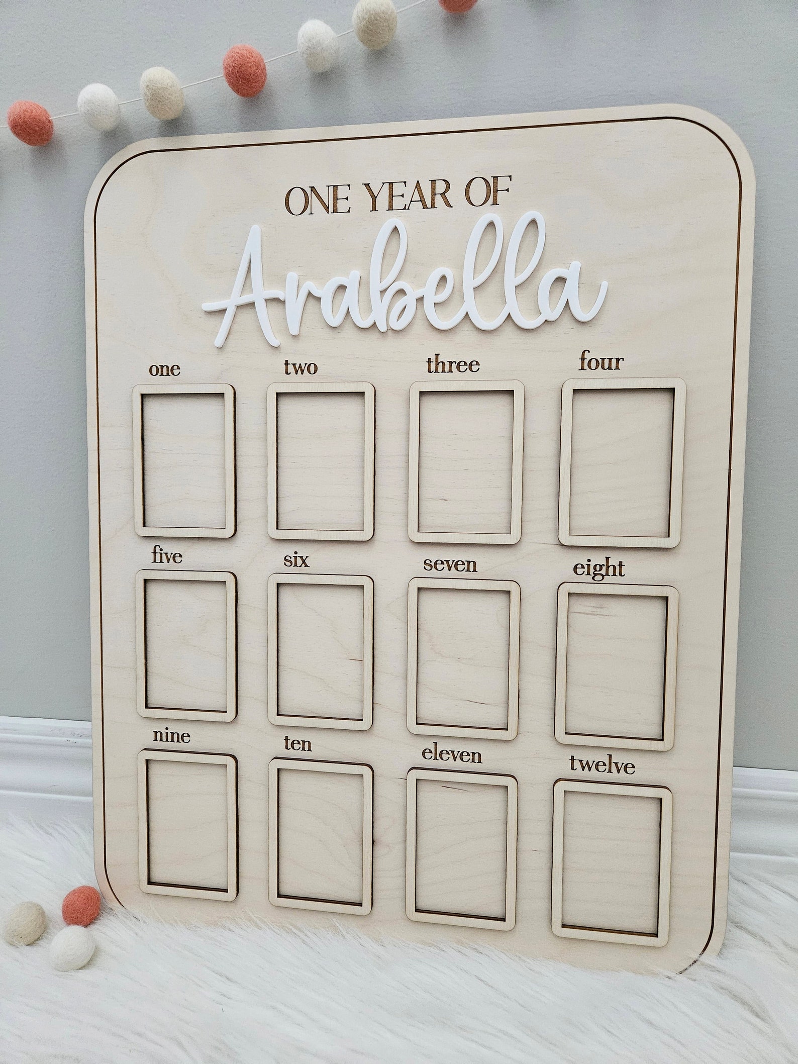 First Birthday Photo Frame, One Year of Photo Board, 12 Month Photo ...