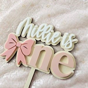 Personalized First Birthday Cake Topper Bow Themed First Birthday Cake ...