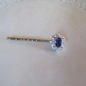 Sapphire Hair Pin - Rhinestone Hair Pin - Jeweled Hair Pin - Repurposed ...