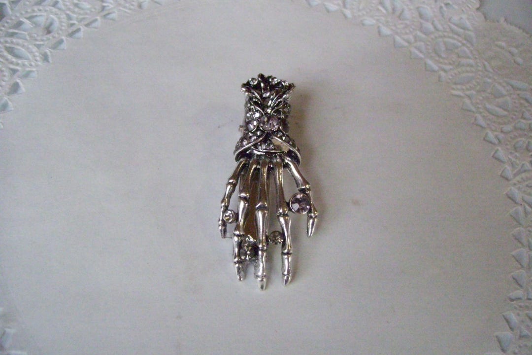 Skeleton Hand Hair Clip - Jeweled Hair Clip - Repurposed Jewelry - Goth ...