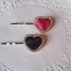 Heart Hair Pin - Black Heart Hair Pin - Red Heart Hair Pin - Rhinestone ...