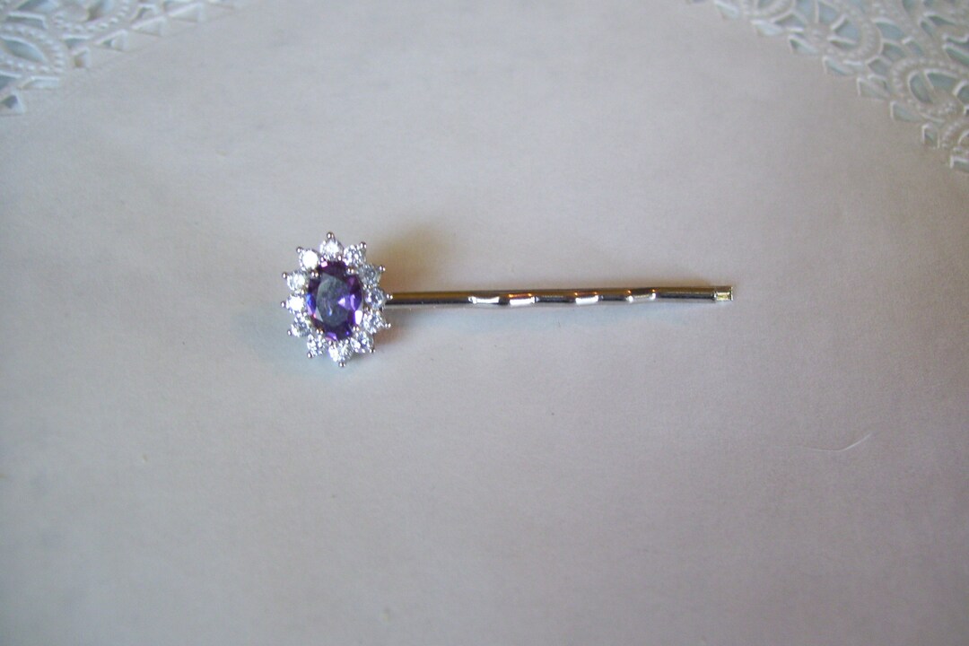 Amethyst Hair Pin - Rhinestone Hair Pin - Jeweled Hair Pin - Repurposed ...