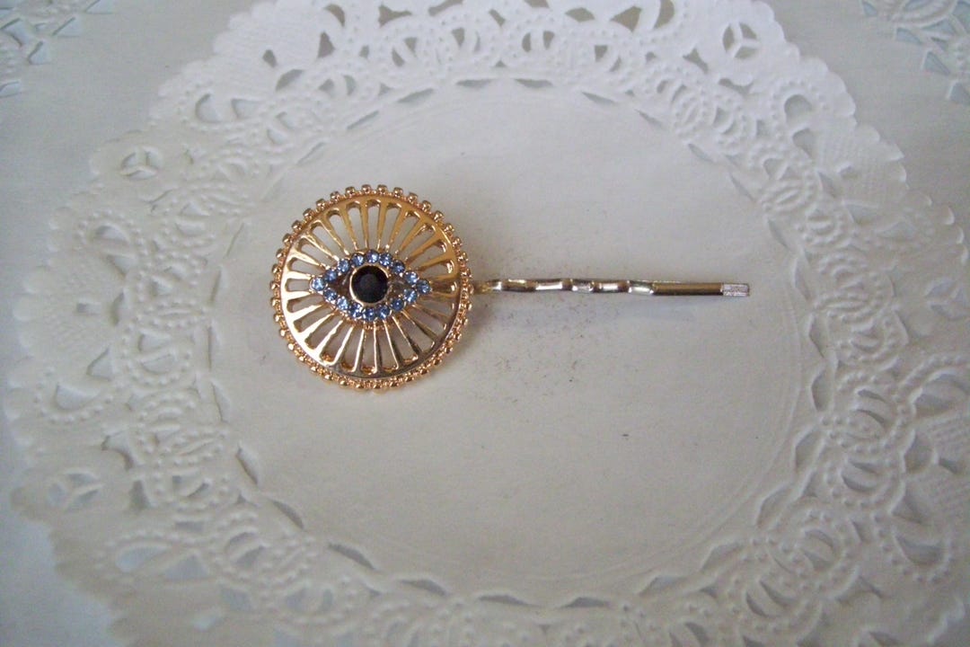 Eye Hair Pin - Eyeball Hair Pin - Repurposed Jewelry - Rhinestone Hair ...