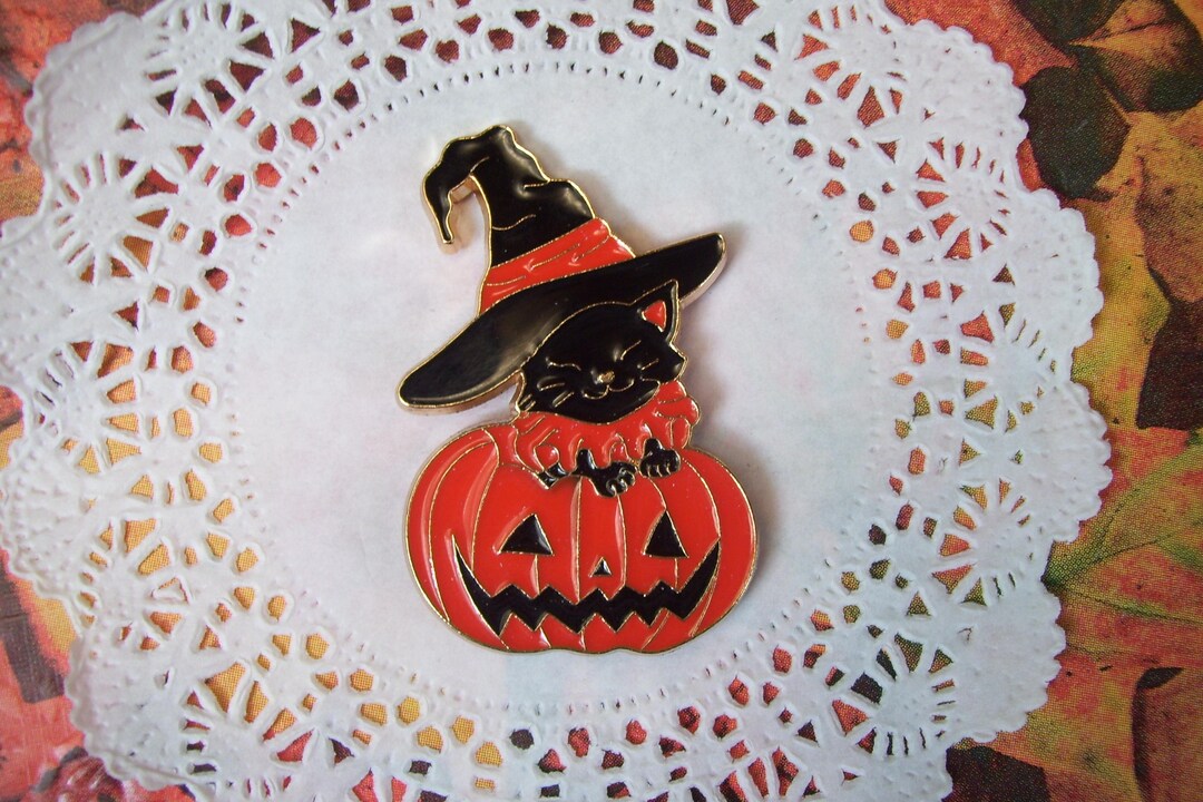 Black Cat Magnet - Jack-o-lantern Magnet - Halloween Magnet - Halloween ...
