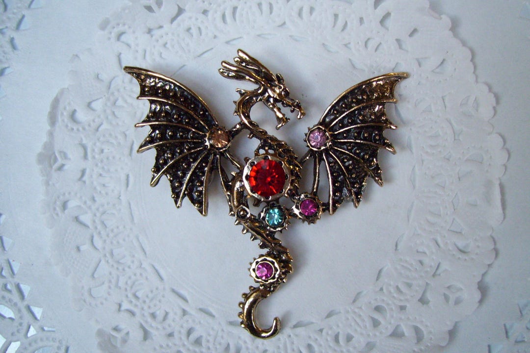 Dragon Magnet - Repurposed Jewelry - Jeweled Dragon - Dragon Decor ...