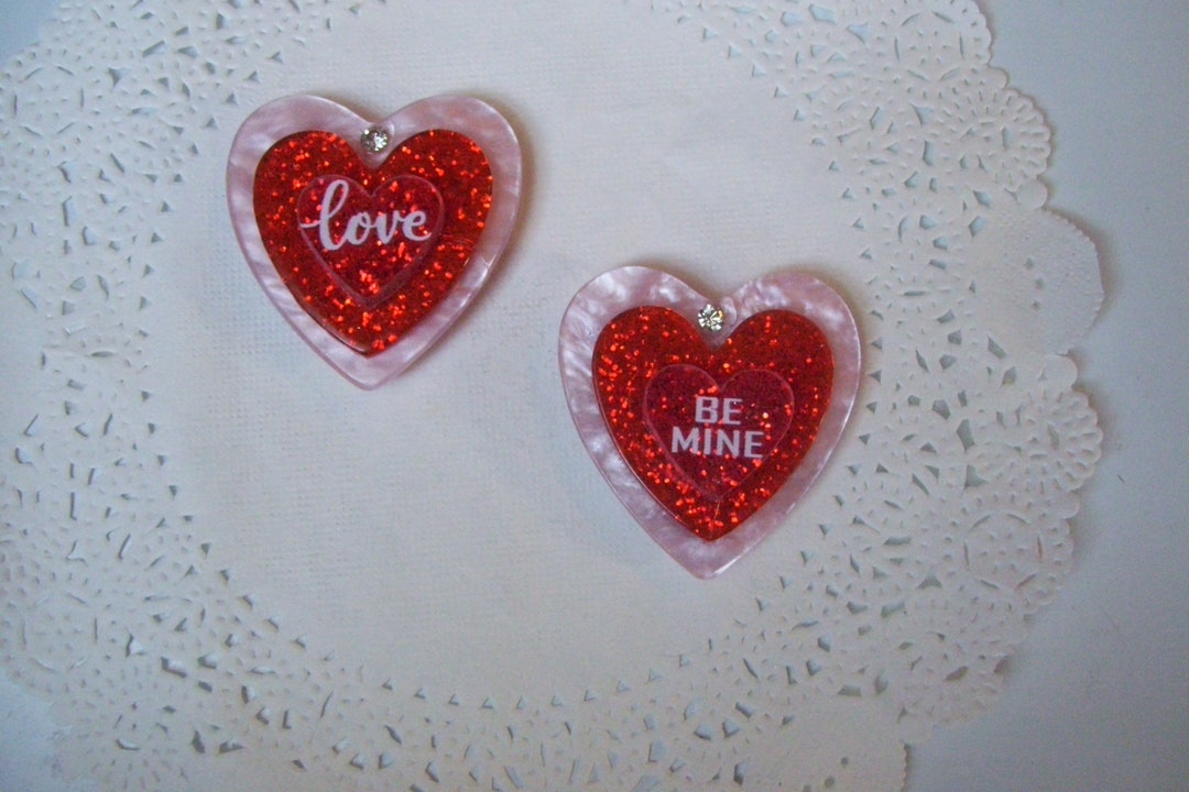 Pair of Heart Magnets - Valentine Magnet - Set of Two Magnets - Jeweled ...