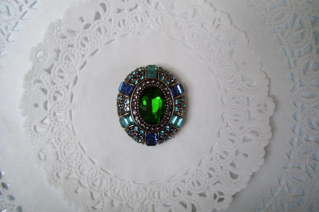 Jeweled Magnet - Repurposed Jewelry - Rhinestone Magnet - Emerald ...