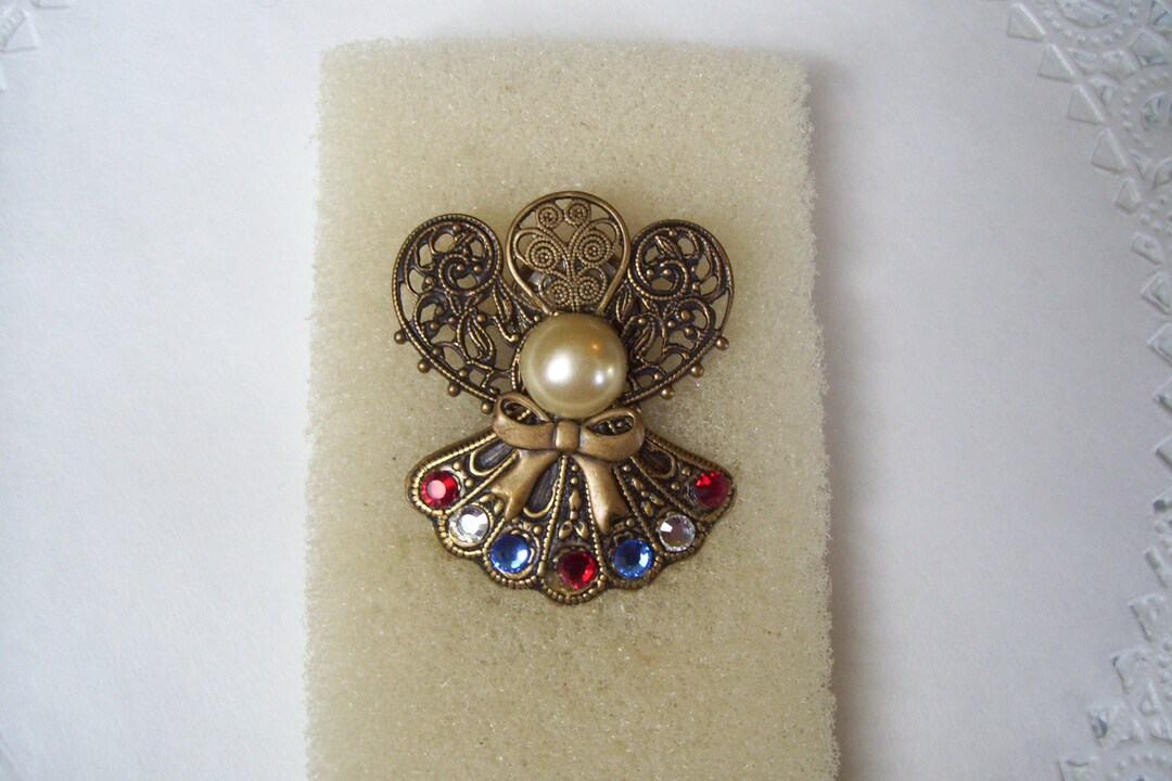 Angel Pin Angel Brooch Filigree Angel Pin Red White and Blue Angel Pin ...