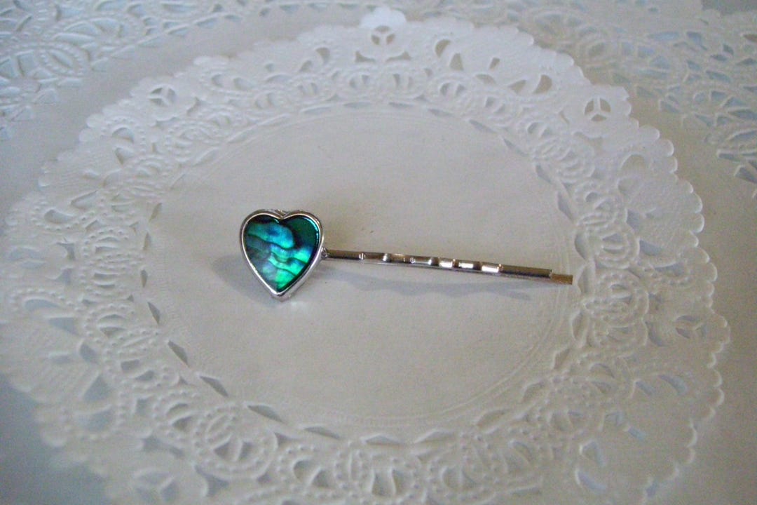 Abalone Heart Hair Pin - Heart Hair Pin - Repurposed Jewelry - Jeweled ...