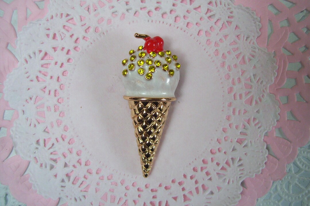 Ice Cream Cone Magnet - Ice Cream Magnet - Repurposed Jewelry - Jeweled ...