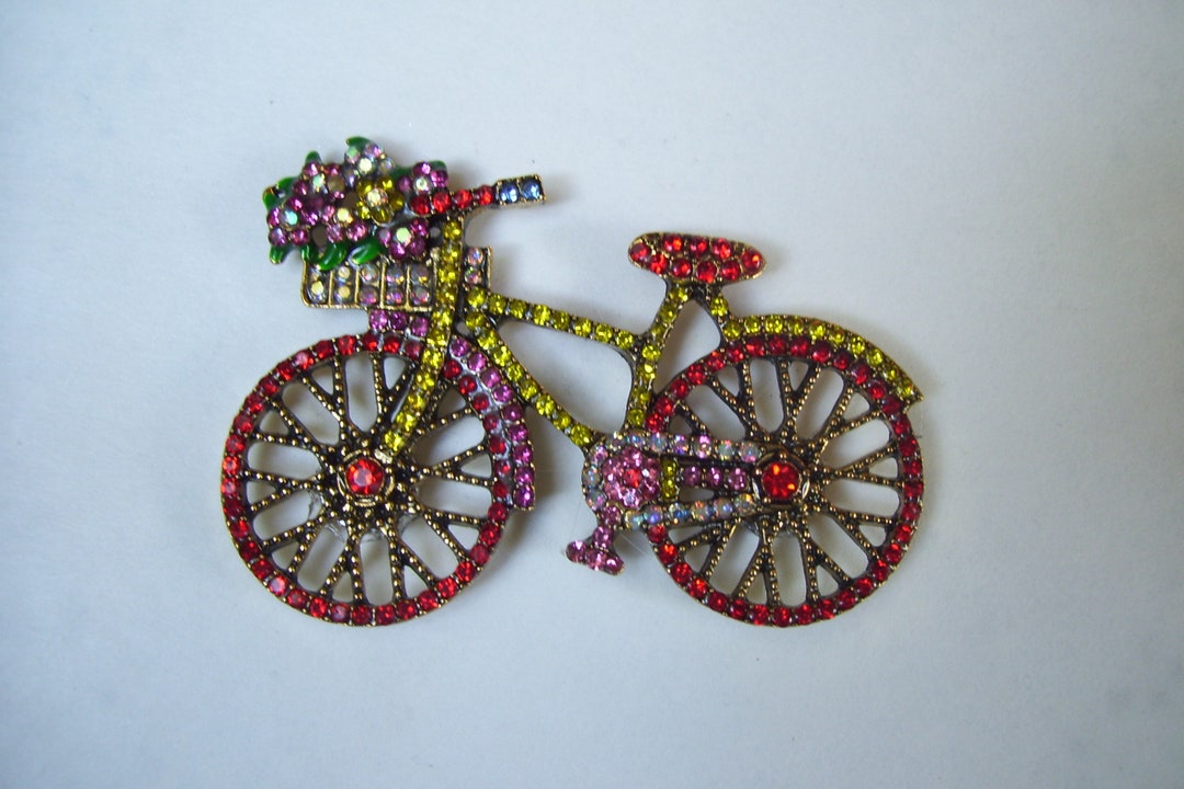 Bicycle Magnet Bike Magnet Repurposed Jewelry Jeweled Magnet Rhinestone ...