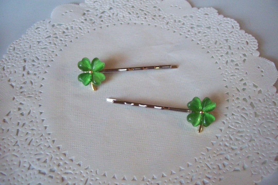 Shamrock Hair Pin - Four Leaf Clover Hair Pin - Repurposed Jewelry - St ...