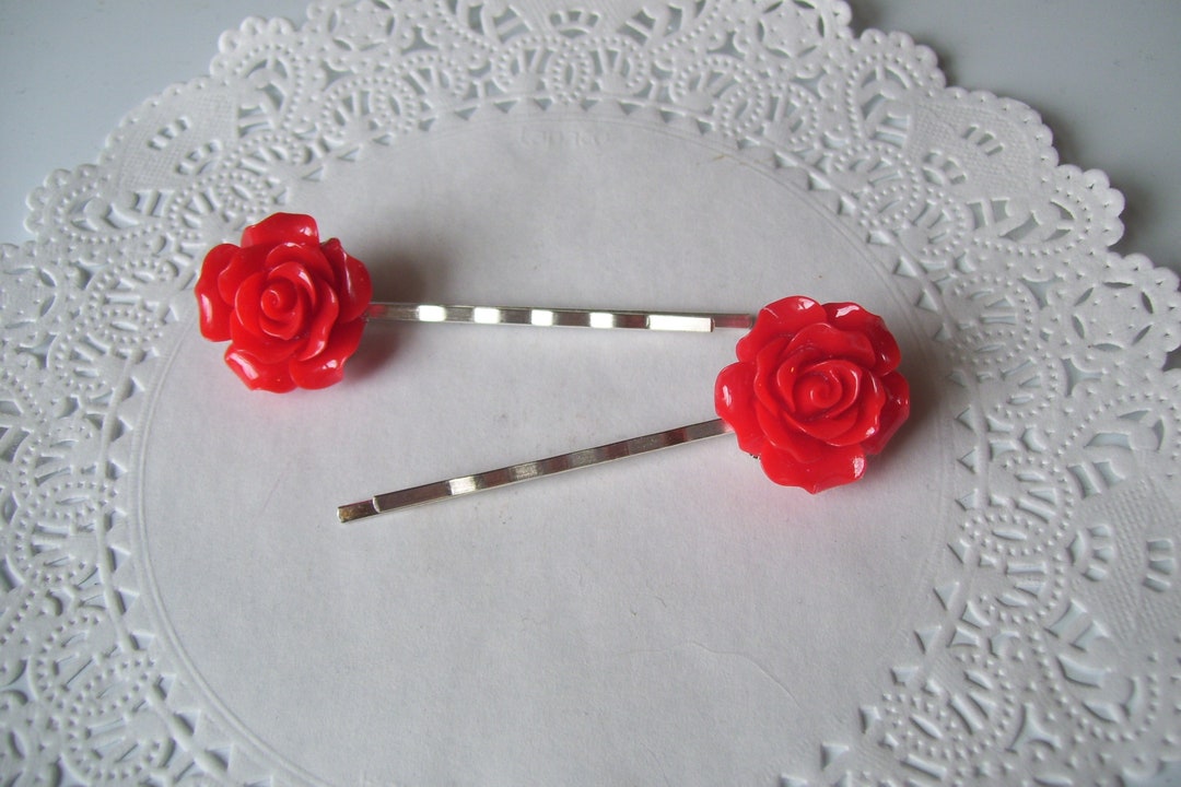 Rose Hair Pin - Red Rose Hair Pin - Jeweled Hair Pin - Hair Accessories ...