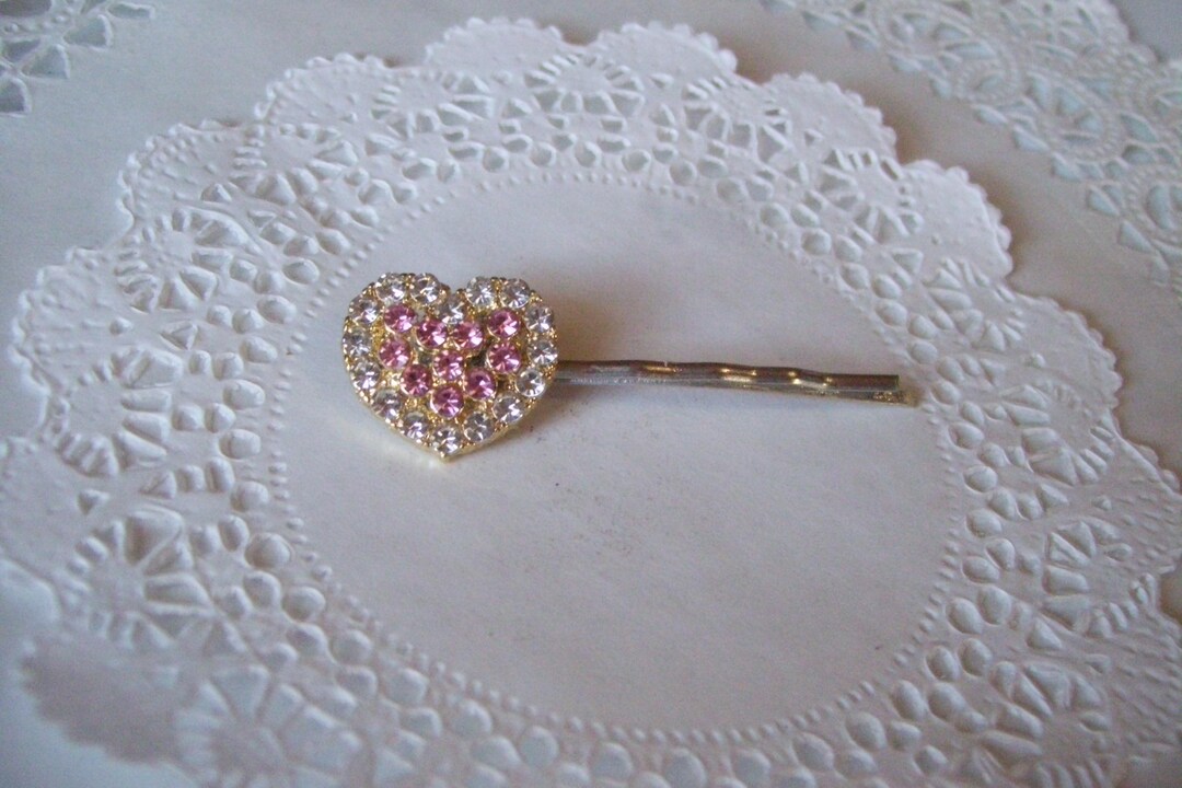 Heart Hair Pin - Rhinestone Heart Hair Pin - Pink Heart Hair Pin ...