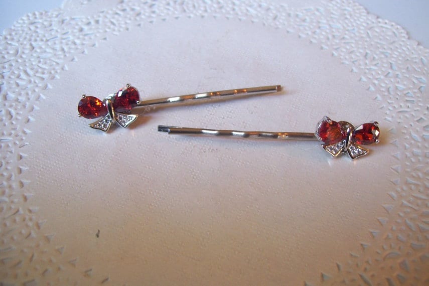 Rhinestone Hair pin Ribbon Hair Pin Red Hair Pin bow | Etsy