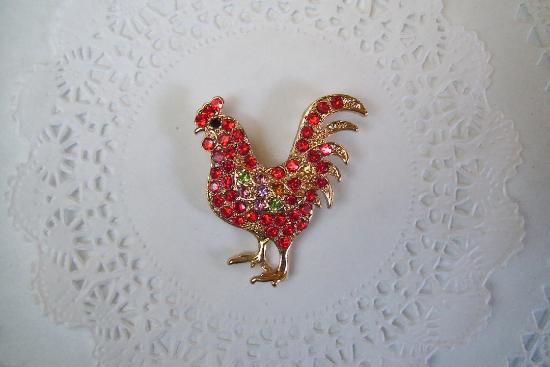Chicken Magnet Rooster Magnet Repurposed Jewelry Jeweled Magnet ...