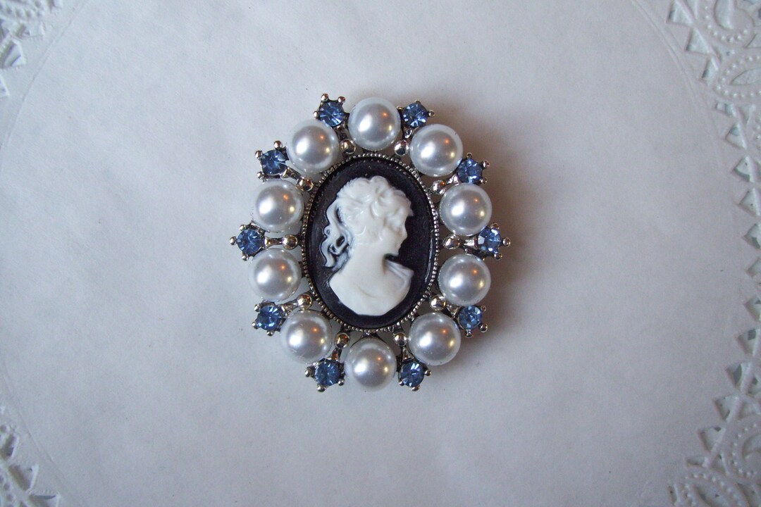 Cameo Magnet - Repurposed Jewelry - Jeweled Magnet - Pearl Magnet ...