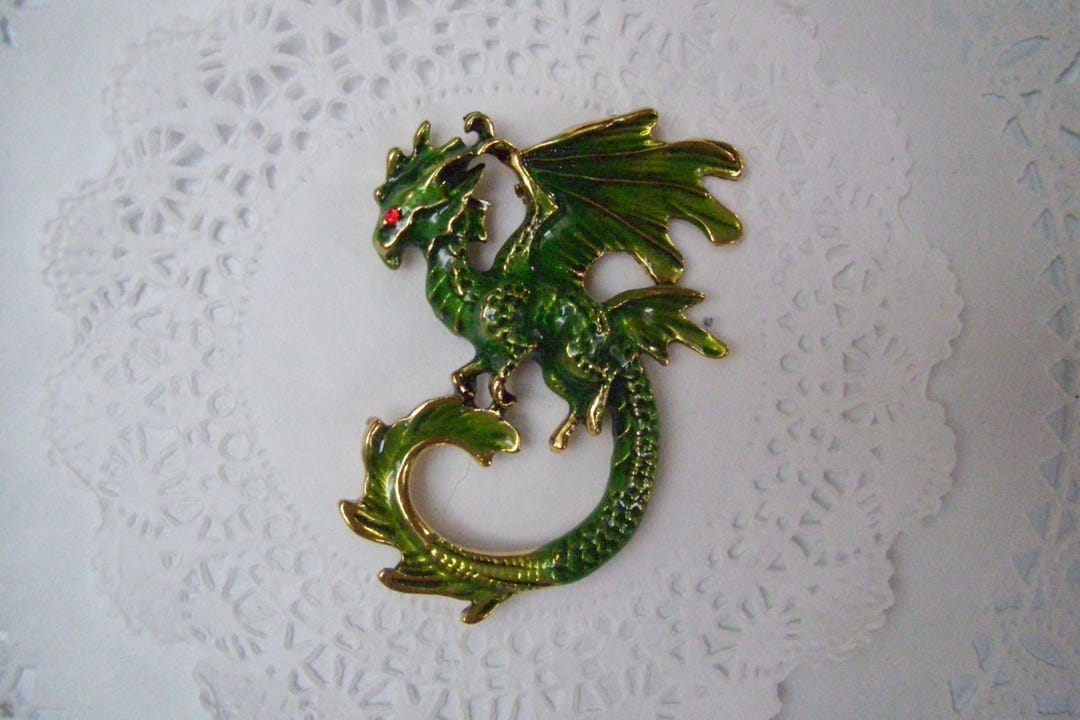 Dragon Magnet - Green Dragon Magnet - Repurposed Jewelry - Dragon Decor ...