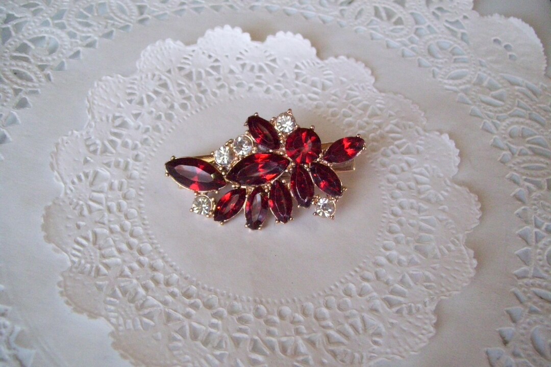 Rhinestone Hair Clip - Ruby Red Hair Clip - Repurposed Jewelry ...