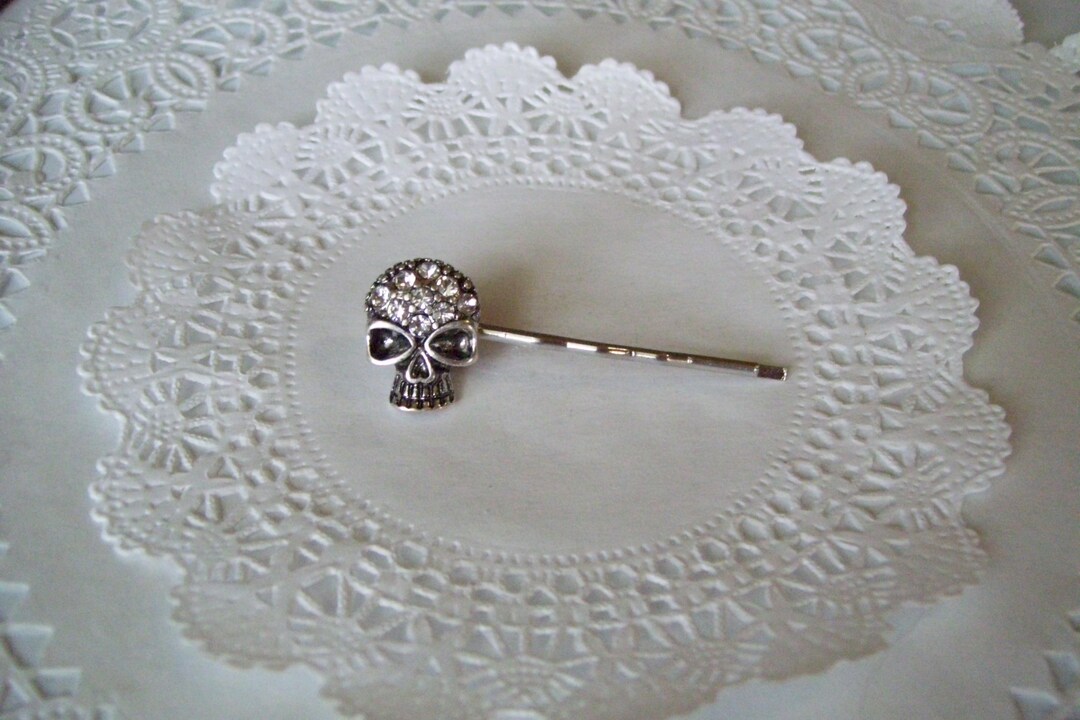 Skull Hair Pin - Repurposed Jewelry - Jeweled Hair Pin - Hair ...