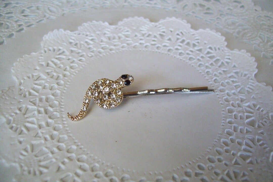 Snake Hair Pin - Jeweled Snake Hair Pin - Repurposed Jewelry ...