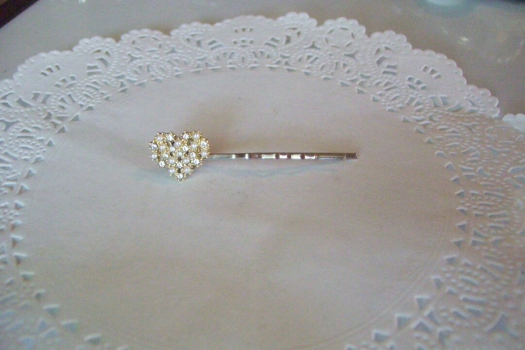 Heart Hair Pin - Pearl Hair Pin - Jeweled Hair Pin - Rhinestone Hair ...