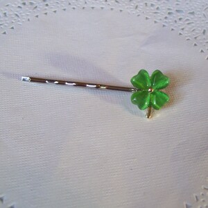 Shamrock Hair Pin - Four Leaf Clover Hair Pin - Repurposed Jewelry - St ...