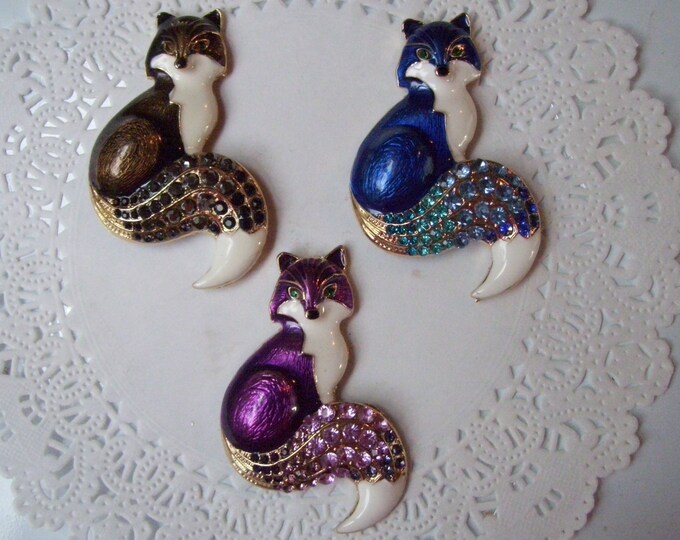 Fox Magnet - Repurposed Jewelry - Fox Jewelry - Rhinestone Magnet ...