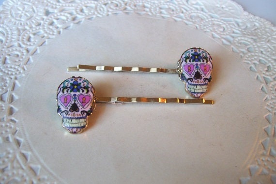 Skull Hair Pin - Sugar Skull Hair Pin - Skull Jewelry - Day of the Dead ...
