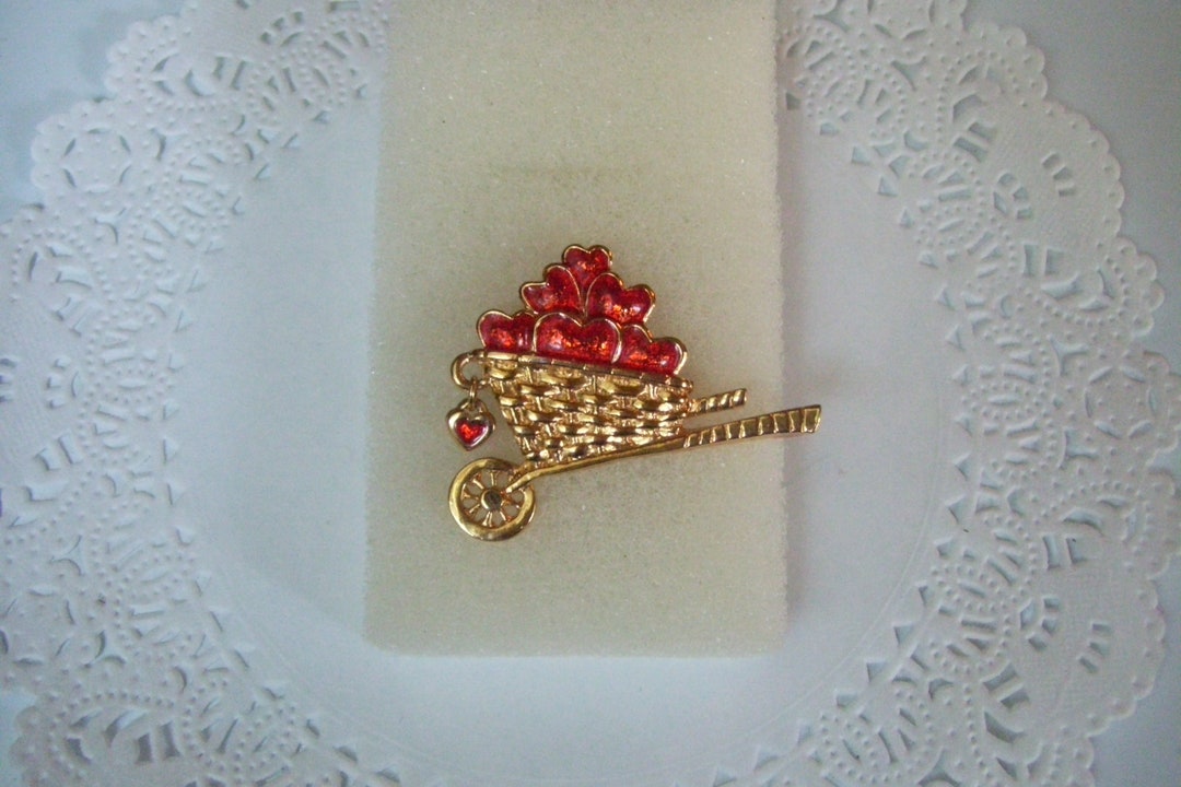 Avon Garden of Love Pin - Heart Pin - Avon Wheelbarrow and Hearts Pin ...