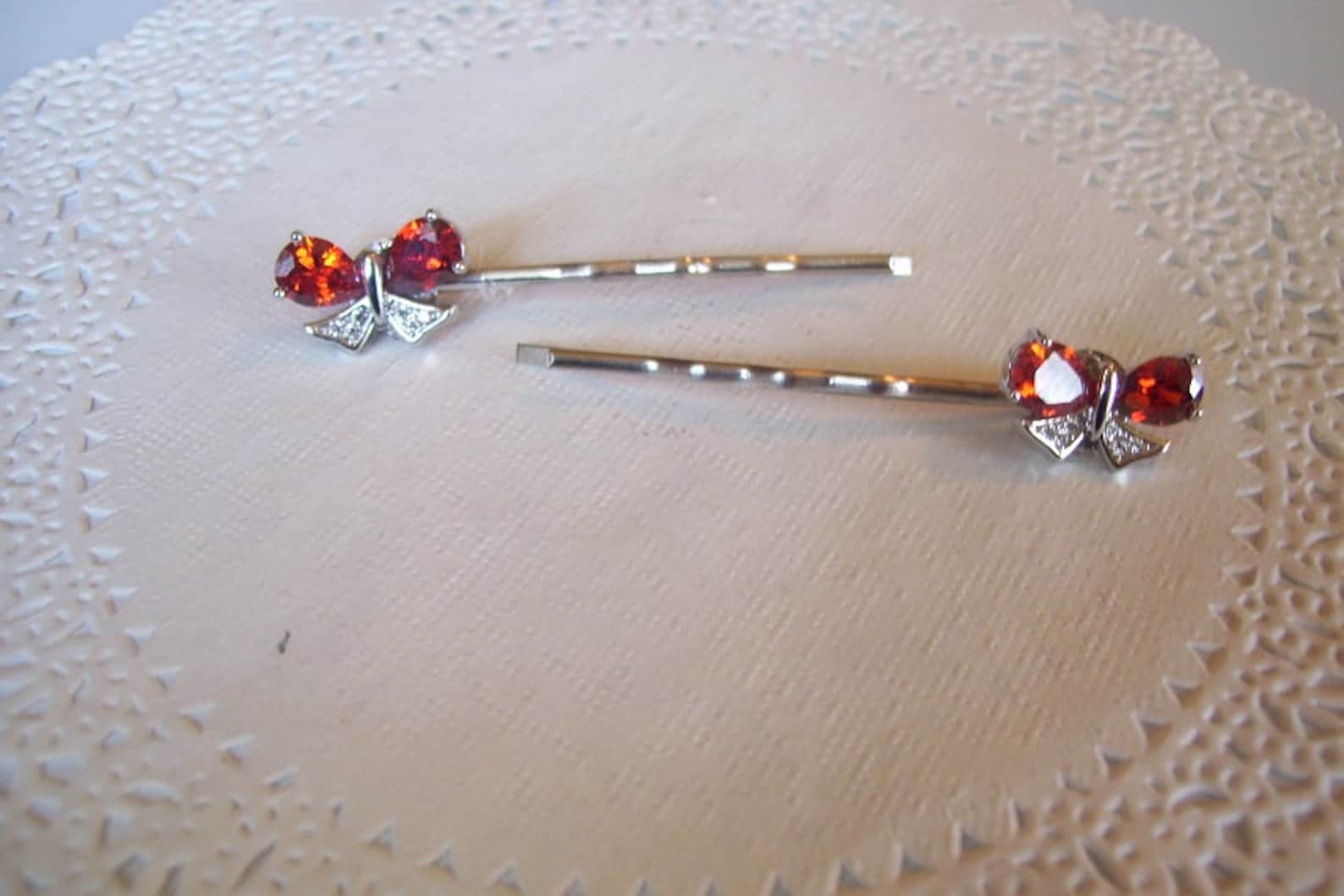 Rhinestone Hair Pin Ribbon Hair Pin Red Hair Pin Bow - Etsy