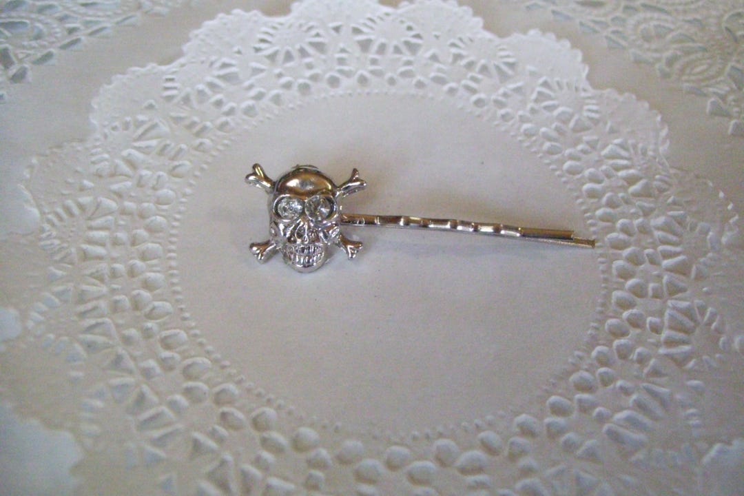 Skull Hair Pin Skull and Crossbones Hair Pin Repurposed Jewelry Jeweled ...